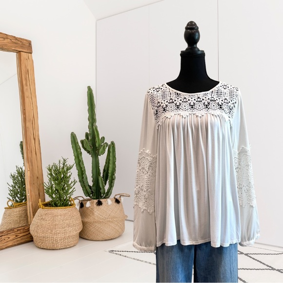 Sundance | Tops | Sundance Long Sleeve Crochet Lace Inset Top | Poshmark